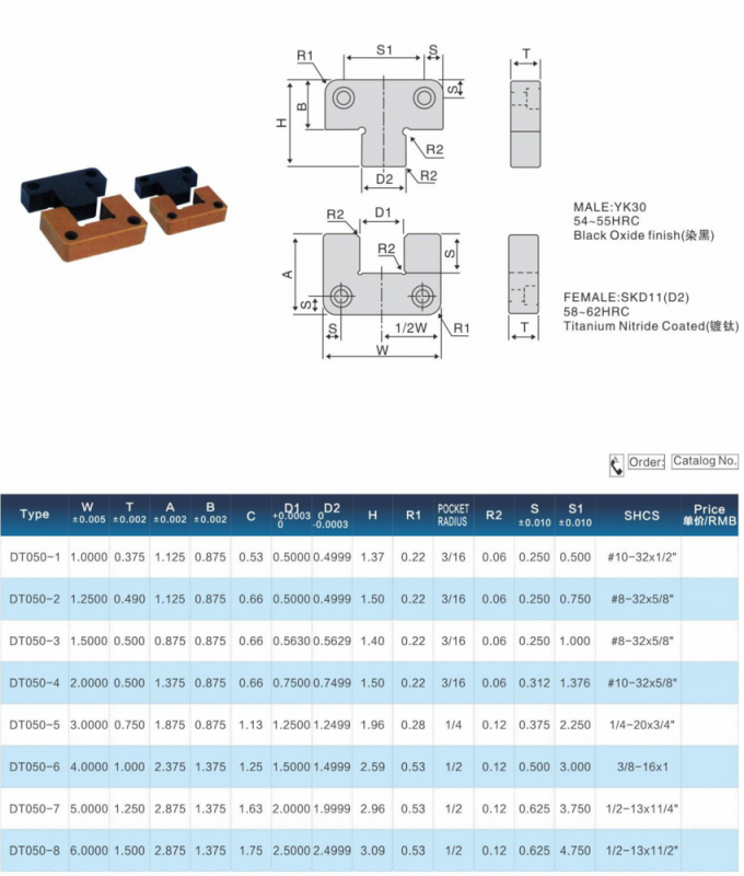 TiN Square Mold Interlocks , Oxide Black Taper Interlock Mold Parts