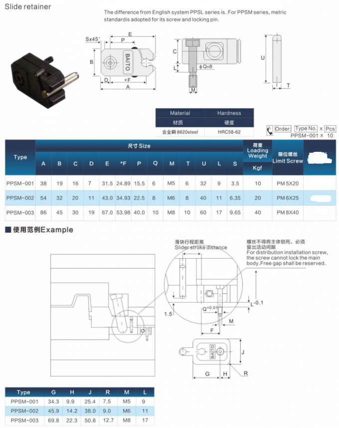 Alloy Steel 8620 Slide Retainer PPSM Type PPSL Type Standard Mould ...